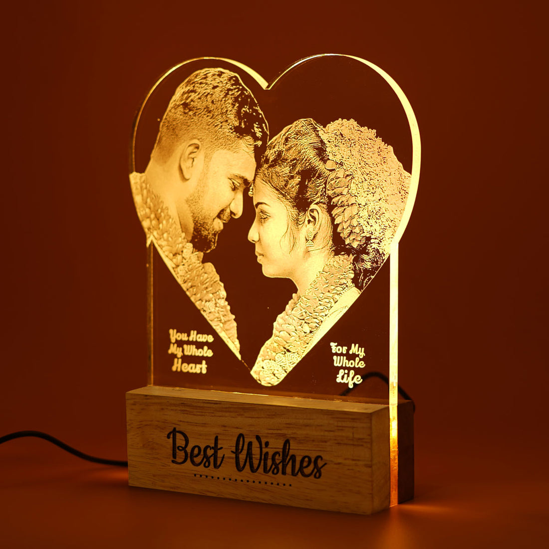 Customized Photo Engraved Heart Shape Night Lamp Gift – Picloon